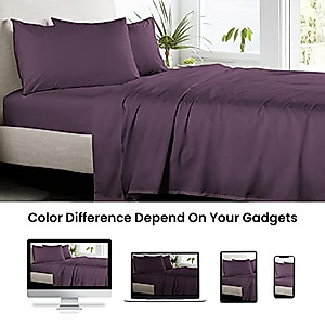 SGI Full Size Plum Soft Luxury Microfiber 4 Piece Sheet Set- Fitted Sheet Flat Sheet 2 Pillowcase Easy Care, Super Soft & Breathable Cool 15" Deep Pocket Fade Wrinkle Stain Resistant Bedding