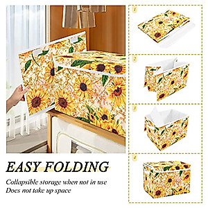 TSENQUE Autumn Sunflower Foldable Storage Bins with Lids Collapsible Storage Cube Bin for Home Bedroom Closet Office Nursery 16.5" L x 12.6" W x 11.8" H