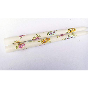 Decorative Hand Painted Pastel Easter Egg and Flowers Taper Candles Spring Decorations for the Home Table Decor