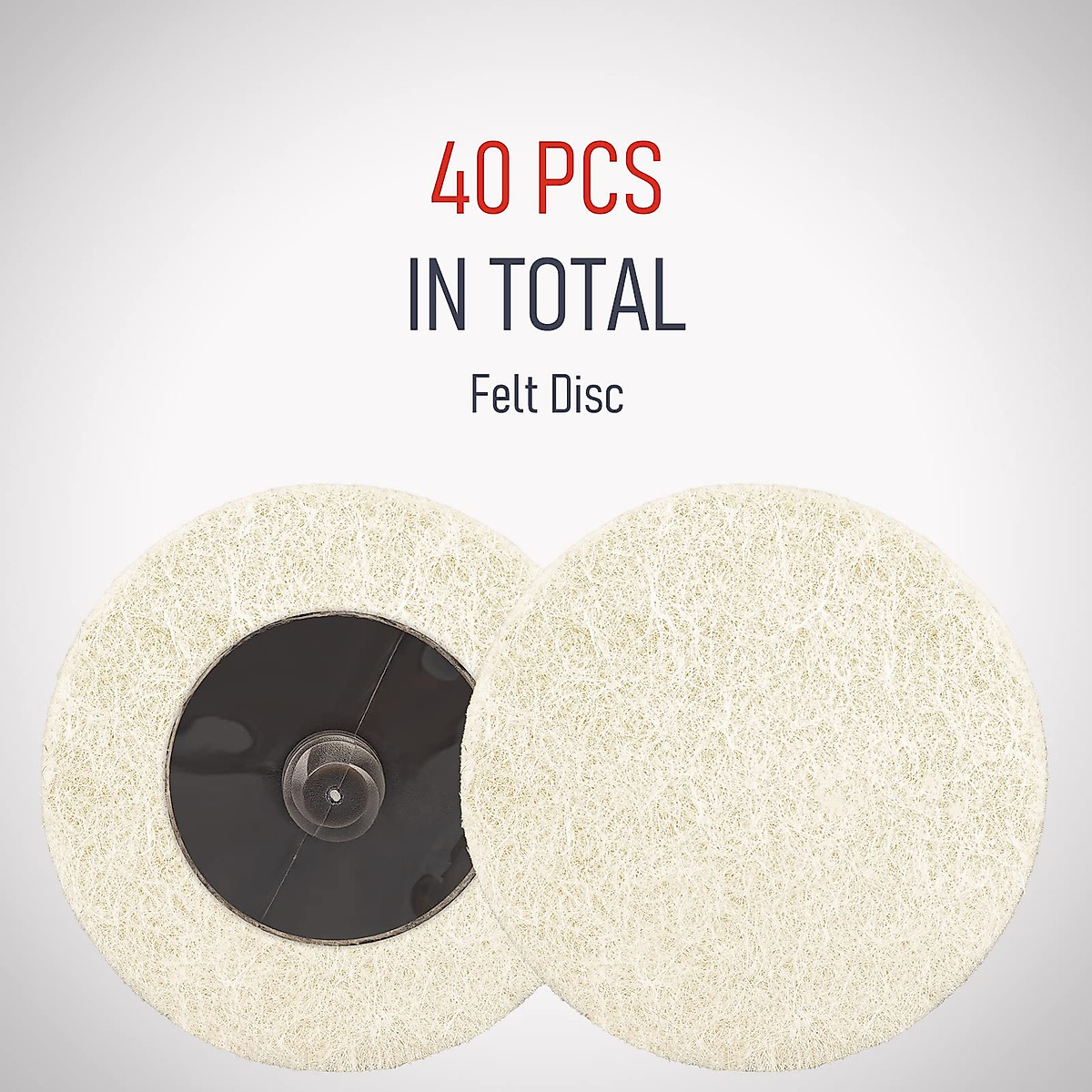 RENOTEC 40pcs Wool Felt Glass polishing Pads R-Type 2" Compressed Wool Fabric Quick Change Disc Roll Lock Surface Polishing Buffing Pads Wheels with 1Pcs Shank
