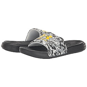 Under Armour Boy's Ansa Graphic Fixed Strap Slide Sandal, (010) Black/Mod Gray/Tahoe Gold, 3 Little Kid