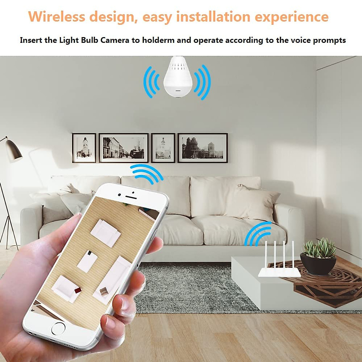 1080P Light Bulb Camera Garage Wireless Surveillance Camera Work with Alexa for Baby Room WiFi 2.4GHz E27-AOLANS