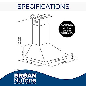 Broan-NuTone BWP2366SS Convertible Wall-Mount LED Lights Pyramidal Chimney Range Hood, 630 MAX Blower CFM, 36-Inch, Stainless Steel