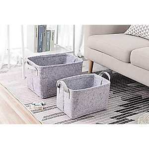 Rhyan Felt Storage Basket/Bin with PU Handles, Collapsible & Convenient Storage Solution for Office, Bedroom, Closet, Toys, Laundry(Light Gray)
