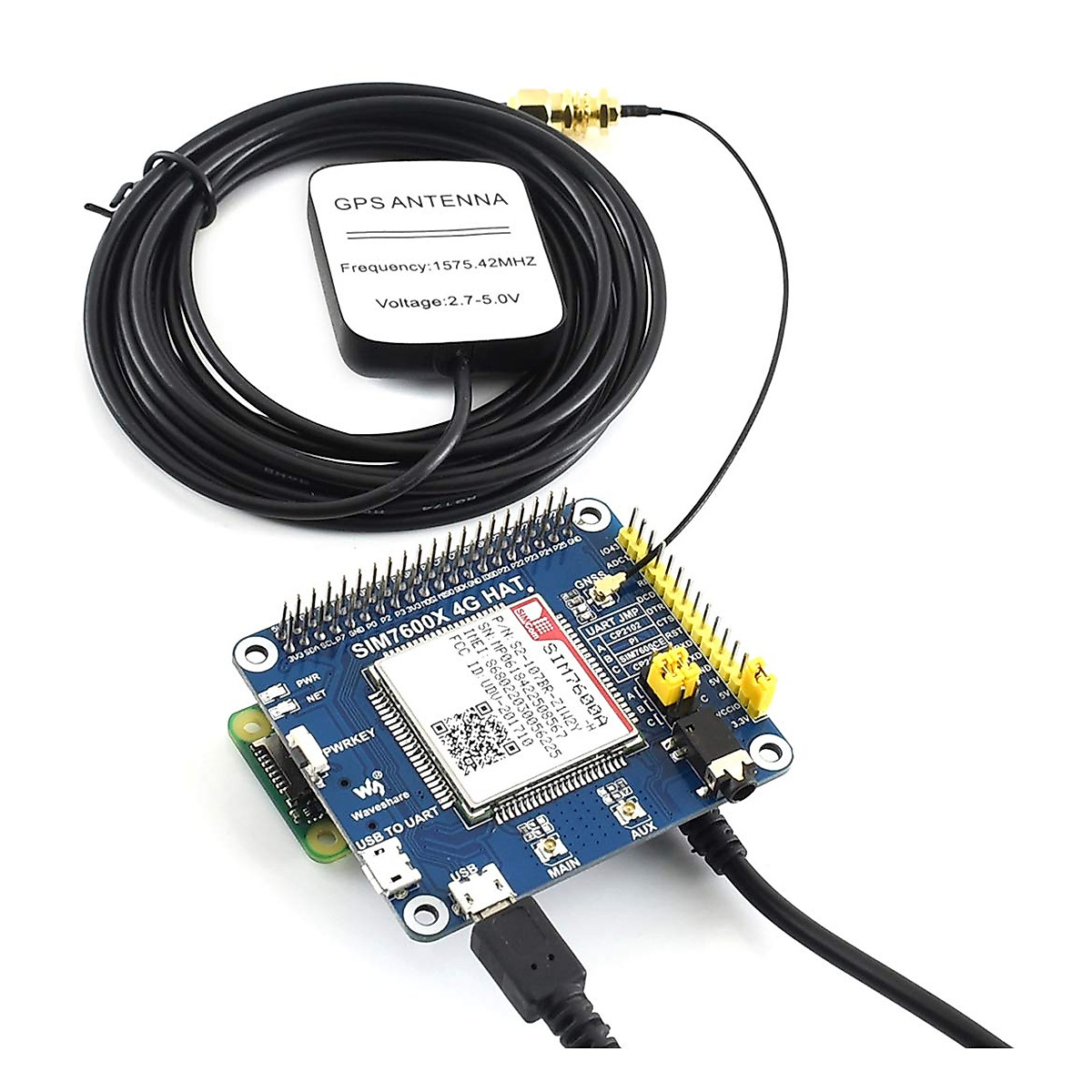 SIM7600A-H 4G/3G/GNSS HAT for Raspberry Pi 4B/3B+/3B/2B/B+/A+/Zero/Zero W/WH and Jetson Nano, 4G Communication and GNSS Positioning Module LTE-FDD B2/B4/B12 Brand Support LTE CAT4 up to 150Mbps