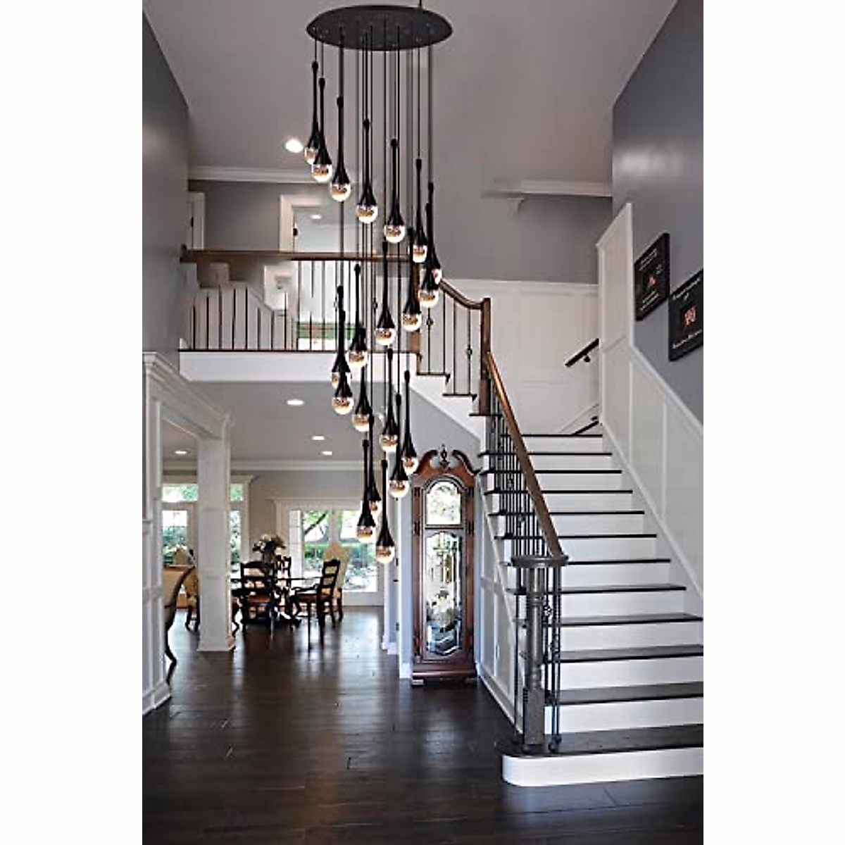 ykolupty 138'' High Black 20Lights Spiral Staircase Pendant Chandelier Lampara de Living Room Ceiling Crystal Chandeliers Foyer Entrance Crystal Chandelier Raindrops Bubble LED 2700-6000K Dimmable