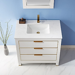 Altair Design Jackson 36" Carrara White Stone Countertop Single Vanity w/Mirror Royal Blue