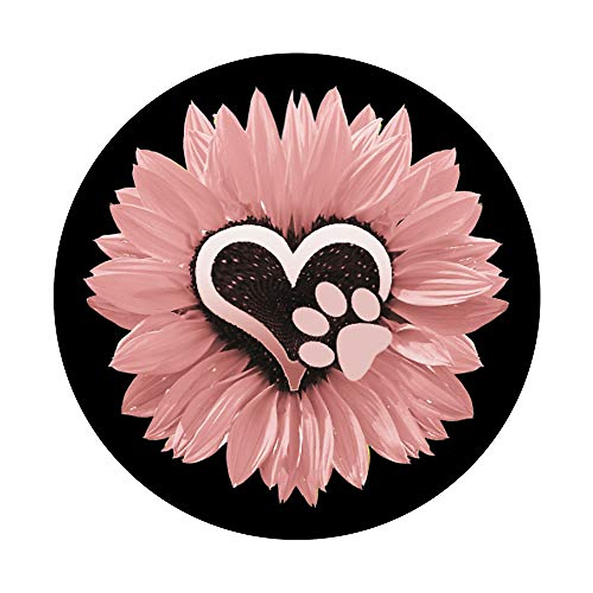 Sunflower and dog paw print, pet and pink flowers PopSockets Swappable PopGrip