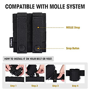 VISMIX 9mm Pistol 5.56mm AR15 Rifle Magazine Pouch Set, Tactical MOLLE Mag Pouch with Quick Release Kydex Insert Black