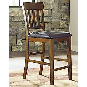 Signature Design by Ashley Ralene Traditional 26" Counter Height Faux Leather Seat Barstool, 2 Count, Brown