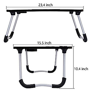 Hossejoy Foldable Laptop Table, Breakfast Serving Bed Tray, Lap Desk with Foldable Leg & Tablet Phone Groove & Cup Slot for Reading Writing Eating on Bed Couch Sofa Floor (Black)
