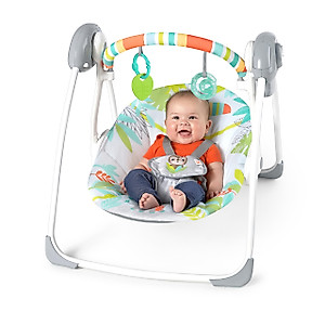 Bright Starts Portable Automatic 6-Speed Baby Swing with Removable -Toy Bar, 0-9 Months 6-20 lbs (Rainforest Vibes)