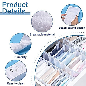 uxcell 3pcs Underwear Sock Organizer, Wardrobe Storage Organizer Foldable Drawer Divide Storage Box for Clothes, Socks, Underwear, Flower White