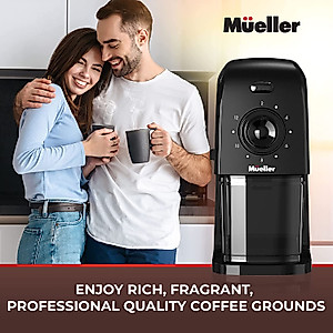 Mueller SuperGrind Burr Coffee Grinder Electric with Removable Burr Grinder Part - 12 Cups of Coffee, 17 Grind Settings with 5,8oz/164g Coffee Bean Hopper Capacity, Matte Black