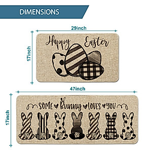 Artoid Mode Stripes Polka Dot Eggs Bunny Happy Easter Kitchen Mats Set of 2, Home Decor Low-Profile Kitchen Rugs for Floor - 17x29 and 17x47 Inch