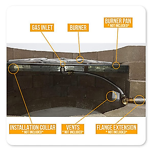 Spotix HPC Square Match Lit Fire Pit Burner Kit (FPSSQ24KIT-PAN-LP-MSCB) with 24x24-Inch Burner and 30x30-Inch Flat Pan, Propane, Polished Chrome, with Flange, Key, Valve, Flex Line and Fittings