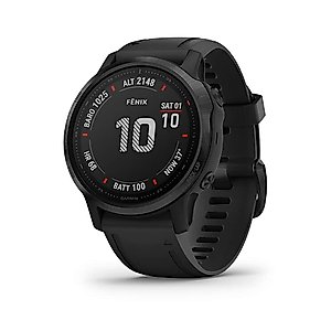 Garmin Fenix 6S Pro, Premium Multisport GPS Watch, Smaller-Sized, features Mapping, Music, Grade-Adjusted Pace Guidance and Pulse Ox Sensors, Black (Renewed)