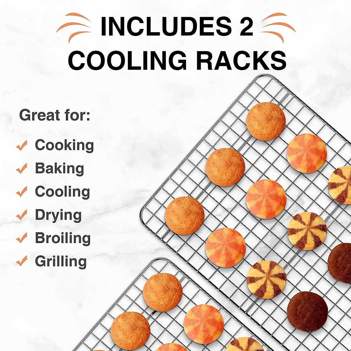 Cooling Rack for Baking 2-Pack, 15 x 10 Inches Baking Rack, Stainless Steel Wire Cookie Rack Fits Jelly Roll Sheet Pan, Oven Safe for Cooking, Roasting, Grilling