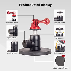 MOSHUSO 3.5"/88mm Wide Magnetic Camera Mount for Gopro, 360° Rotatable Tripod Ball Head Mount for Action Cameras, Rubber Coated Magnet Base Ideal for Mounting Action Cameras to Cars or Metal Surface