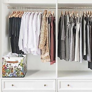 13x13x13 Storage Cube Bins Wildflowers Floral Storage Cubes 13 inch Collapsible Storage Bins Cubby Storage Baskets for Organizing Shelf Cabinet Bookcase Boxes