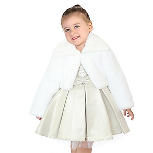 Lilax Girls Faux Fur Bolero Shrug Button Closure Cozy Dress Coat (8 Years, White)
