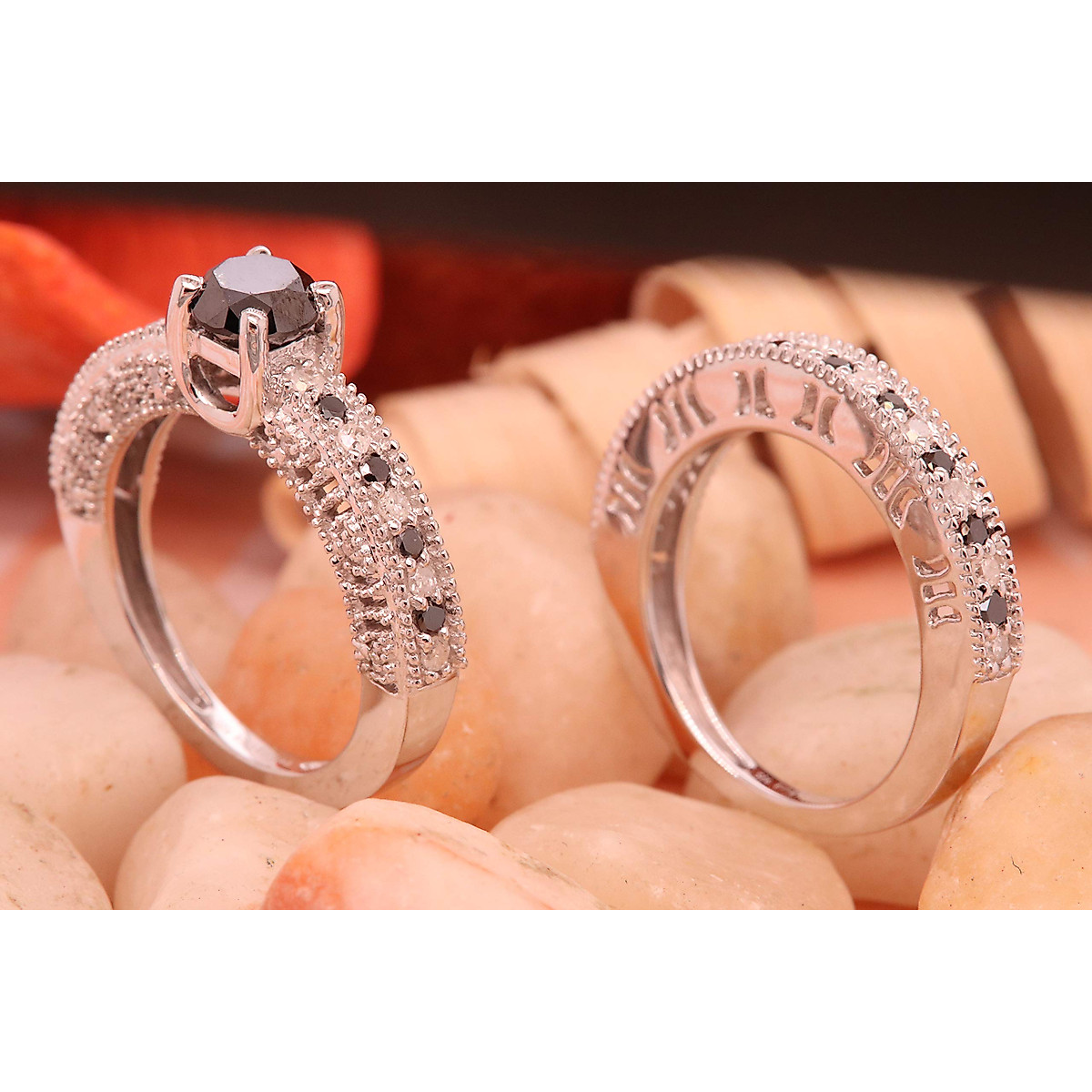 Dazzlingrock Collection 1.50 Carat (Cttw) Sterling Silver Black & White Diamond Engagement Ring Set 1 1/2 CT, Size 7