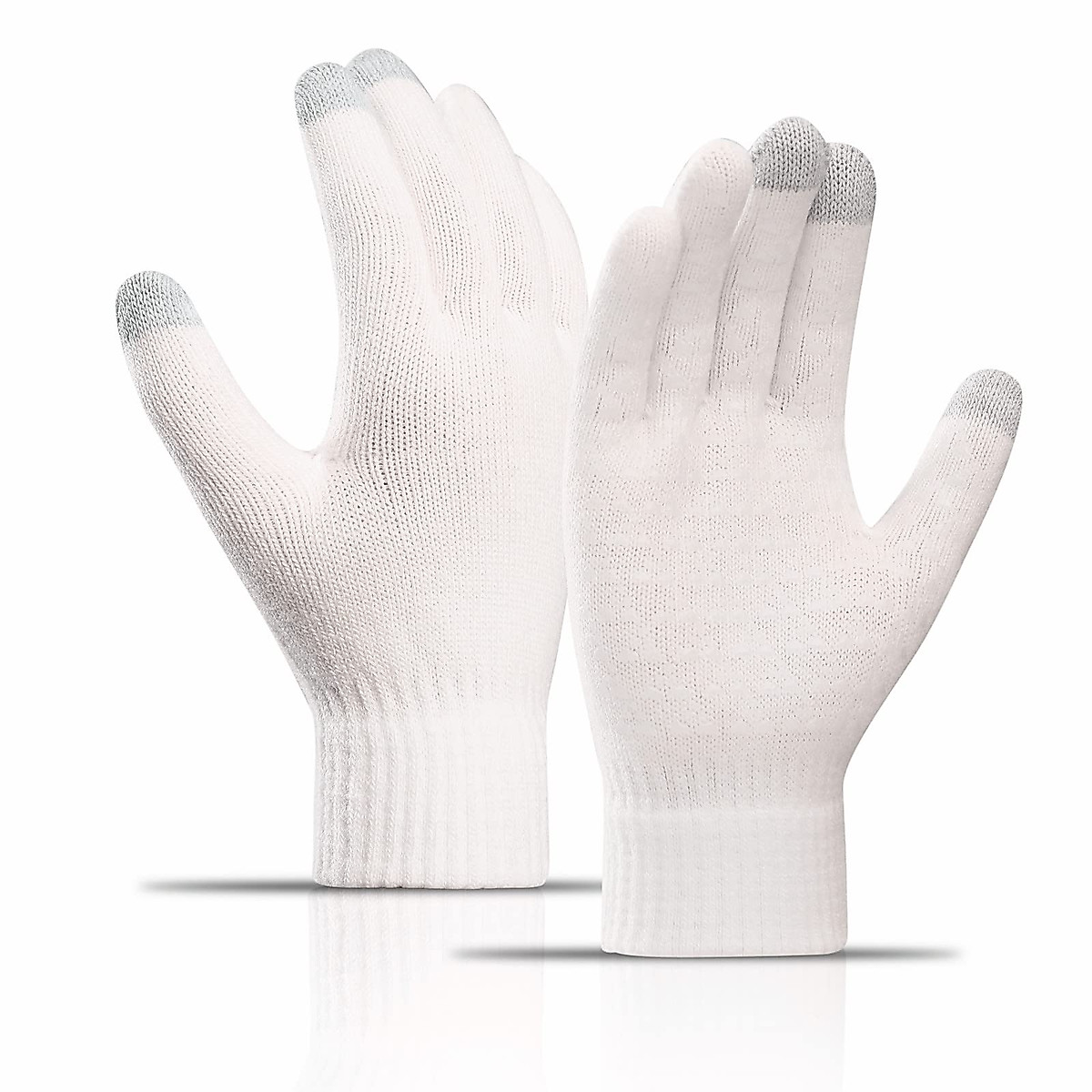 Yvechus Lady Winter Warm Pom Knit Beanie Hat Scarf Gloves Set Touch Screen Slouchy Thick Fleece Lined 3 in 1 Set (Xmas White)