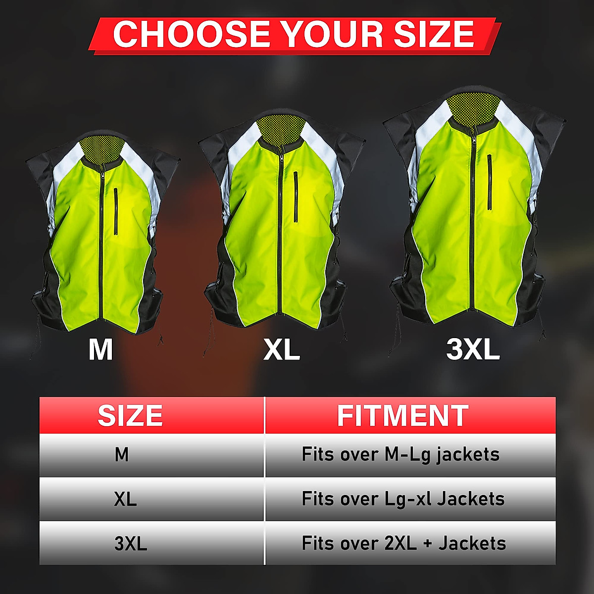 Badass Moto Hi Vis Vest Reflective Motorcycle Vests For Men - Zipper Front & Pocket For Bikers, ATV, Hunting, Cycling, Military, Motorcycle Safety Gear, Yellow Size 3XL Can Be Worn Over 2XL + Jackets