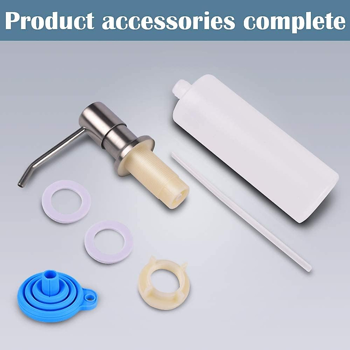 Soap Dispenser for Kitchen Sink (Brushed Nickel),Built in Design Sink Soap Dispenser, Refill from The Top, Stainless Steel Kitchen Soap Pump with 10 fl.oz Bottle (300ml)