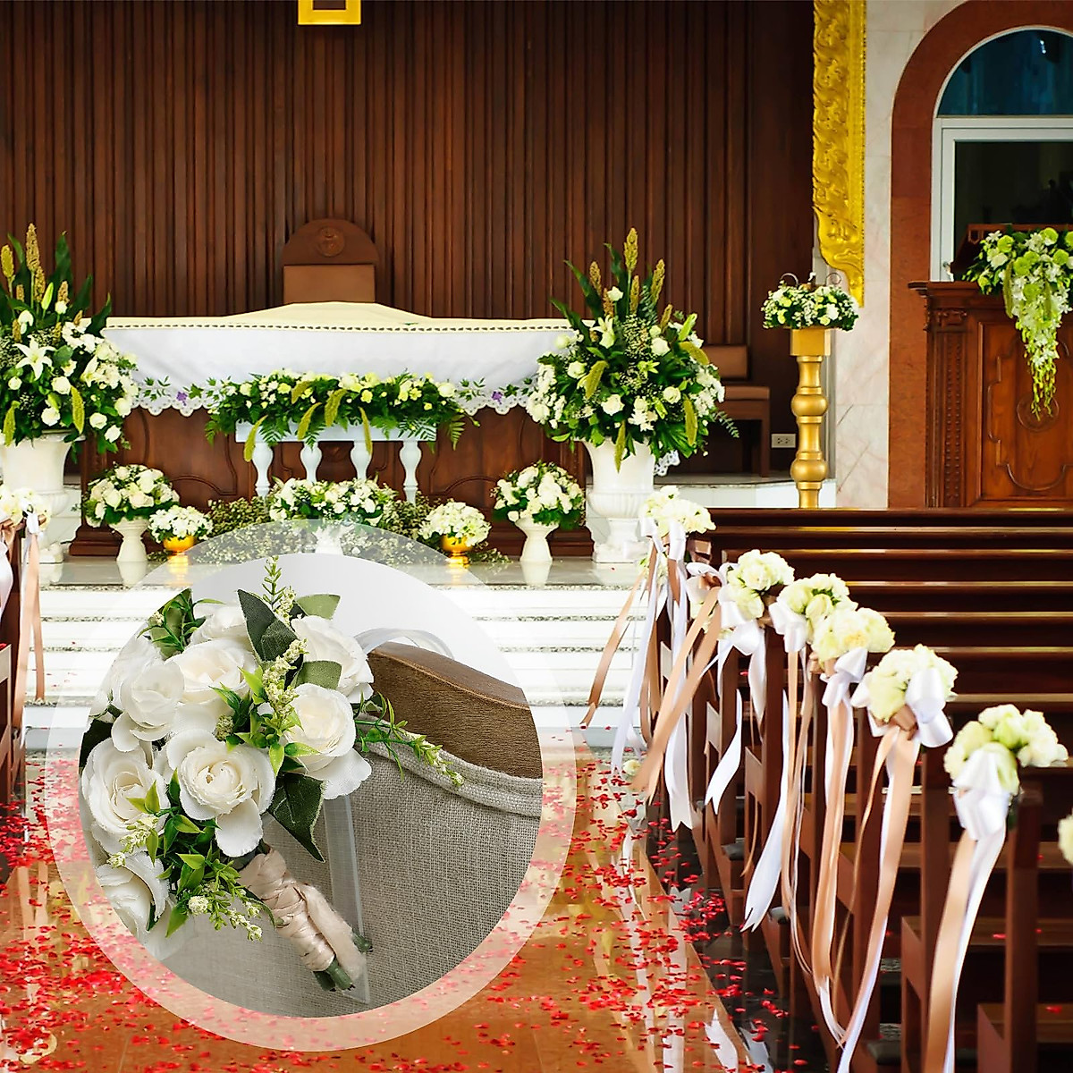 Vercraft 24 Pcs Wedding Church Pew Clips Bulk Heavy Duty Plastic Hooks Clear Chair Wreath Hanger Pew Flower Holders for Wedding Ceremony Church Aisle Chair Table Bow Garland Decorations