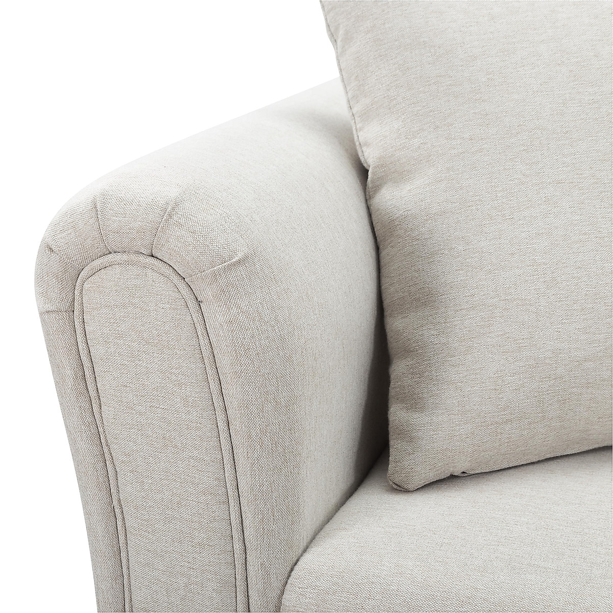 KoiHome Loveseat 81.5" 2 Pillows and Rolled Arm, 2 Upholstered Linen Fabric Couch Lounge Furniture, Deep Seated Comfy Sofa for Living Room, Bedroom, Apartment, Office, Beige