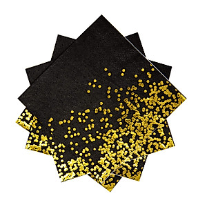 Party Chic Black and Gold Party Supplies Disposable Napkins Gold Dot Confetti Paper Napkins for Birthday Anniversary New Years Graduation Wedding Christmas 3-Ply 50 Pack
