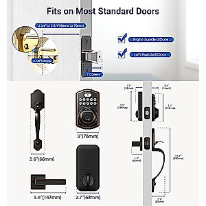 Veise Fingerprint Door Lock Set, Keyless Entry Door Lock, Front Door Handle Sets, Electronic Keypad Deadbolt with Lever Handle, 2 Keys, Auto Lock, Code Door Lock, Easy Installation, Oil Rubbed Bronze