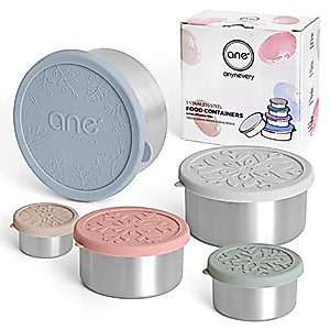 Stainless Steel Containers with Lids (3 oz, 6 oz, 13 oz, 21oz, 32oz) - Set of 5 Leakproof Metal Lunch Box, Bento Box and Snack Containers