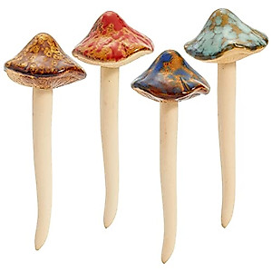 Juvale 4 Pack of Outdoor Miniature Ceramic Mushrooms for Garden Decorations, Fairy Plant Decorations for Pots, Yard, Mini Ornament Stakes for Lawn Decor (2 x 5 Inches)