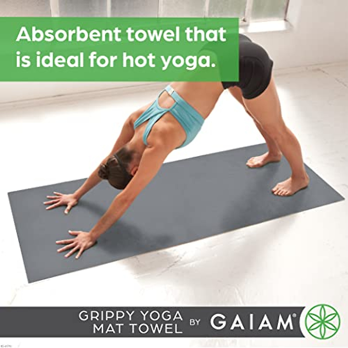 Gaiam Grippy Non Slip Yoga Mat Towel - Fast Drying Towel - Ideal for Hot Yoga - Microfiber and Machine Washable - Grip Backing - Vivid Blue/Fuchsia - 68" L x 24" W