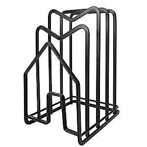 Yummy Sam Pot Pan Lid Organizer Cutting Chopping Boards Rack Pantry Cabinet Stainless Steel Kitchen Counter Cookware Storage Stand Countertop Spoon Dish Rest Holder (Black)