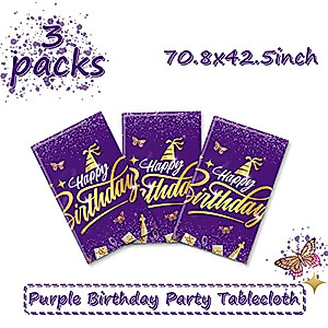 Happy Birthday Decorations-3pcs Birthday Tablecloth,Rectangle Plastic Disposable Birthday Table Covers Party Decoration for Men Women 90th 80th 70th 60th 50th 40th 30th Birthday (Purple)
