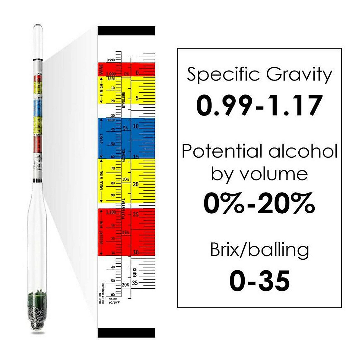 Triple Scale Beer and Wine Precision Hydrometer, Specific Gravity, Brix, Balling for Home Brewing