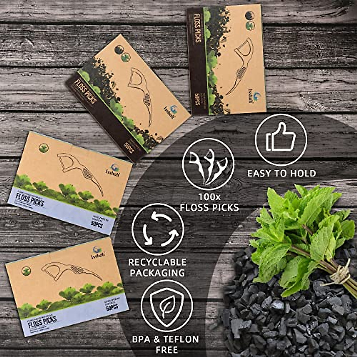 Natural Dental Floss Picks (100 Count) - Vegan, Eco Friendly, Sustainable Dental Flossers - Twin Floss (Mint)