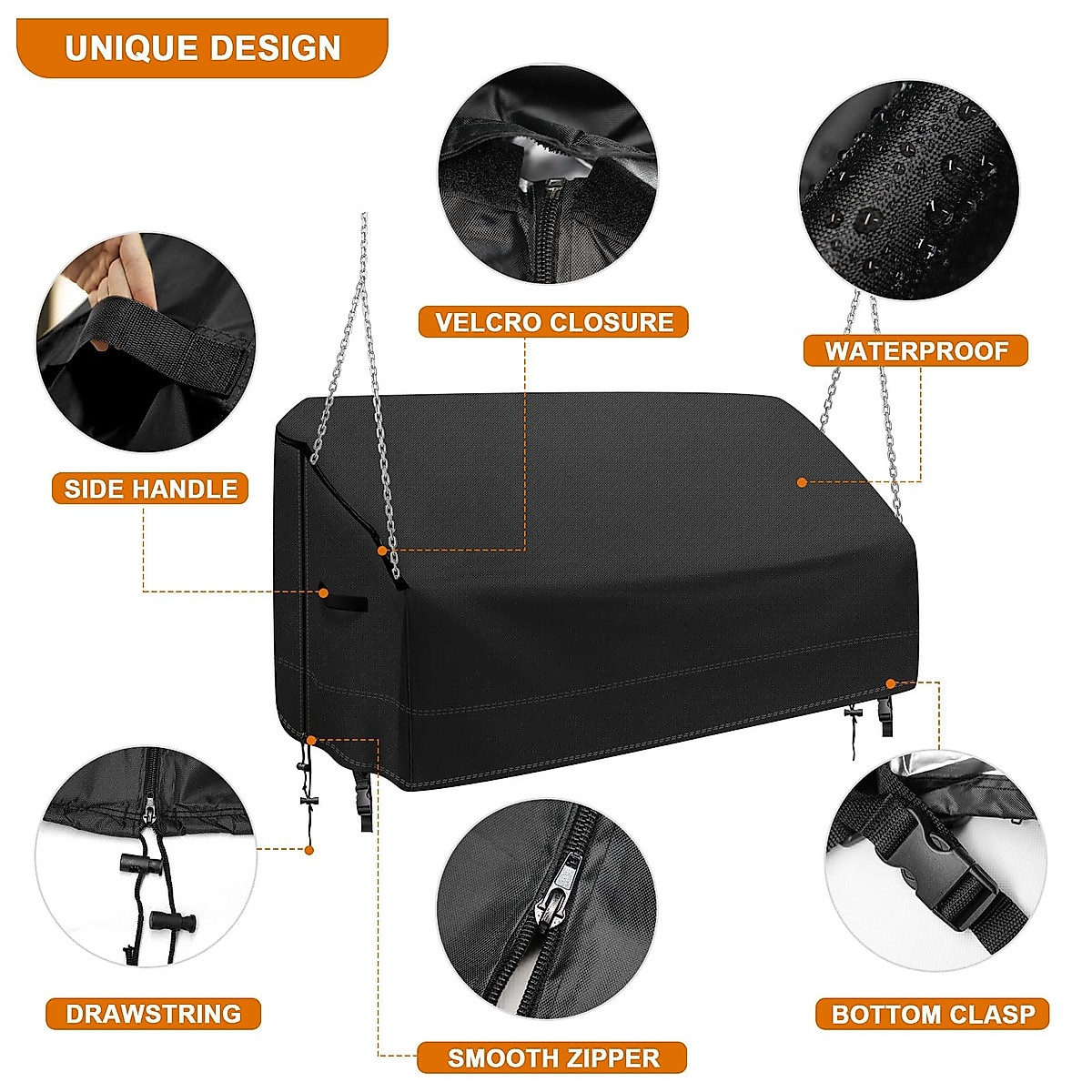 Swing Cover Hanging Porch Swing Cover Waterproof Outdoor Hammock Swing Cover Patio Wooden Yard Swing Chair Cover Replacement 56”Lx32”Wx25”H Black