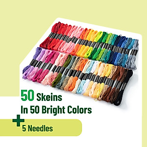 Mr. Pen- Embroidery Floss, 50 Skeins, Rainbow Colors Embroidery Thread with 5 Needles, Cross Stitch Thread, Friendship Bracelet String, Thread for Bracelet Making, Craft String, Strings for Bracelets
