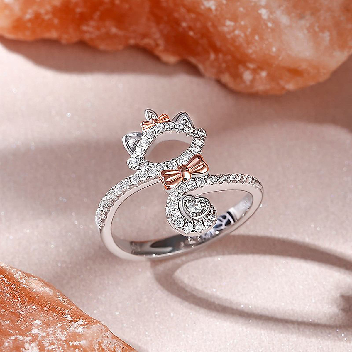 Jeulia Diamond Wedding Ring for Women: Sterling Silver Pear Cut Cute Cat Wrap Ring Lovely Cat Tail Engagement Anniversary Christmas Birthday Jewelry with Gift Box