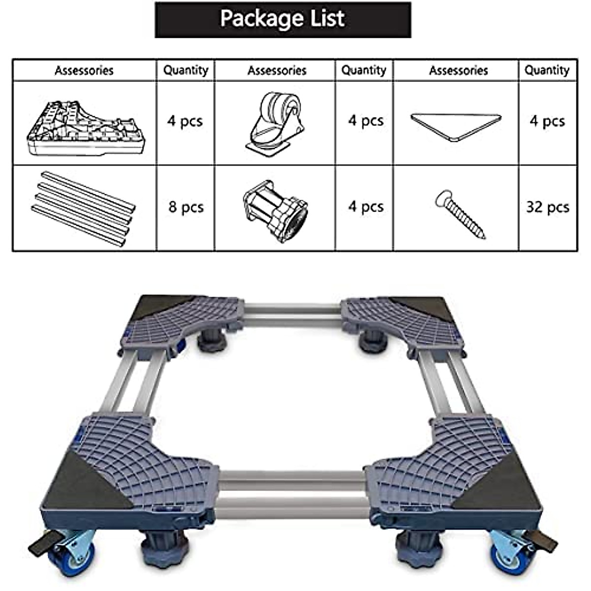 Mini Fridge Stand Universal Stand Base Adjustable Refrigerator Stand with 4 Strong Feet Washing Machine Pedestal Multi-Functional Base for Dryer, Load-Bearing up to 300 kg