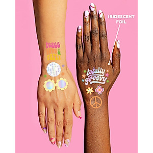 xo, Fetti Groovy Bachelorette Temporary Tattoos - 54 Foil Styles | 70's Bach Party Decoration, Bridesmaid Favor, Last Disco, Pastel Dazed Engaged