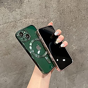 Threehundred for iPhone 13 Mini Case Magnetic Clear with Camera Lens Protector Full Protection MagSafe Electroplated Luxury Silicone Shockproof Protective Case Cover 5.4 Inch - Alpine Green