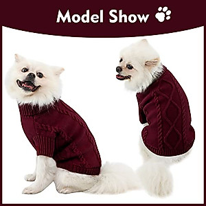 Turtleneck Pullover Dog Sweater Warm Puppy Clothes, Classic Knitwear Cute Cat Sweater for Small Dogs, Christmas Holiday Pet Outfits Apparel for Small Dogs, Burgundy S