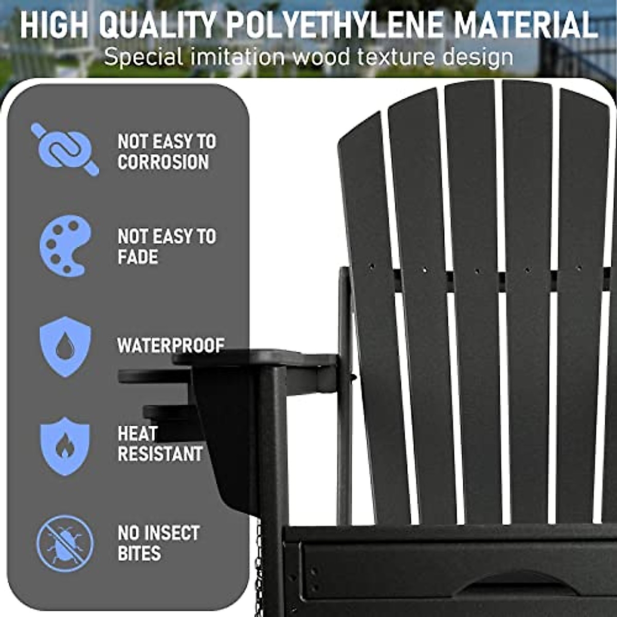 adirondack chair with Ottoman,Folding adirondack chairs,Rocking with Cup Holder,adirondack chairs Weather Resistant,Fire Pit Chairs,Plastic for Adults,350 lbs