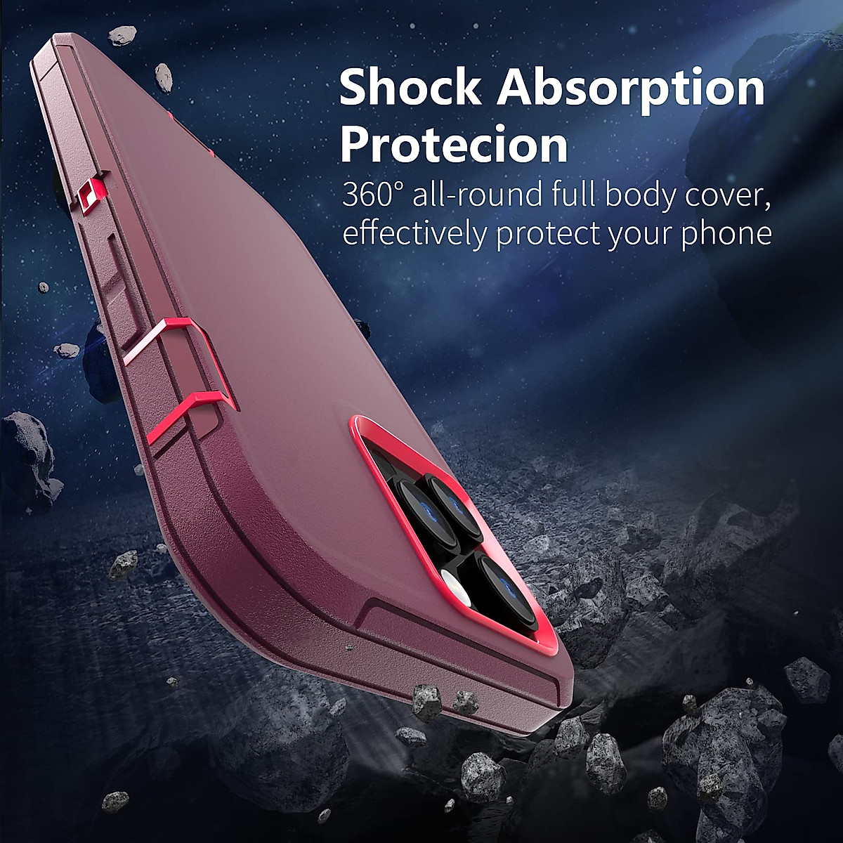 For iPhone 13 Pro Max Case with Full Body Protection, iPhone 12 Pro Max Case Heavy Duty Shockproof 3 in 1 Silicone Rubber with Hard PC Rugged Durable Phone Cover for 13ProMax 6.7 Inch. (Burgundy)