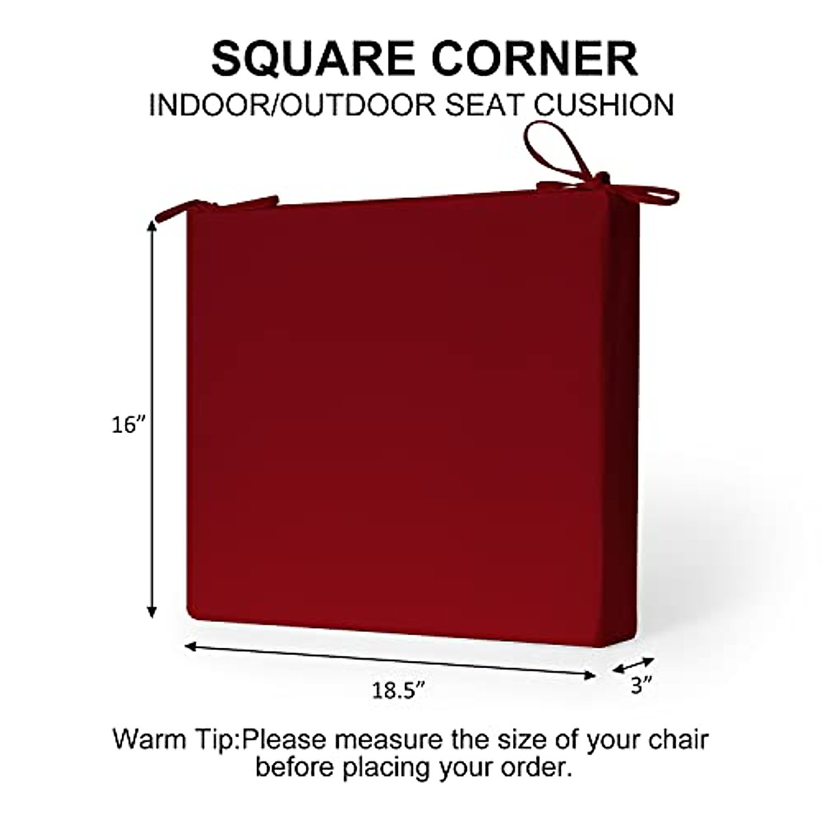 LOVTEX Outdoor Chair Cushions 18.5"x16"x3" Pack of 4, Patio Cushions for Outdoor Furniture, Water Resistant Square Corner Seat Cushions, Dark Red